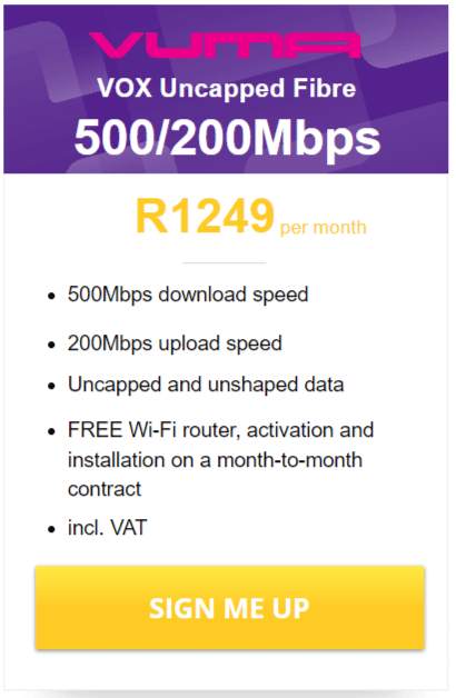 Vumatel uncapped fibre to the home deals