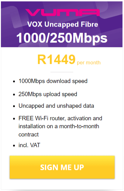 Vumatel uncapped fibre to the home deals