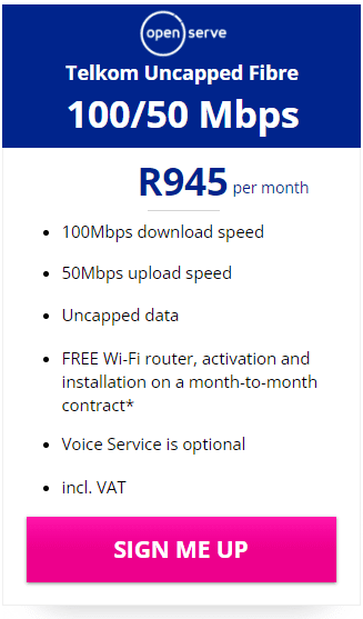 Telkom Openserve uncapped fibre internet deals