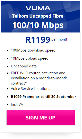 Telkom uncapped fibre internet deals over Vuma network