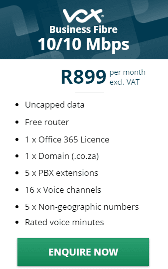 Vox uncapped business grade fibre packages