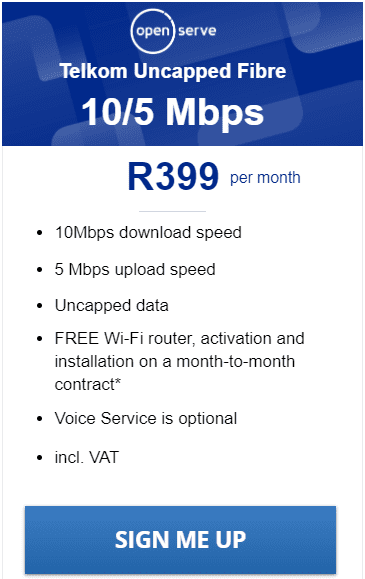 Telkom uncapped fibre internet deals