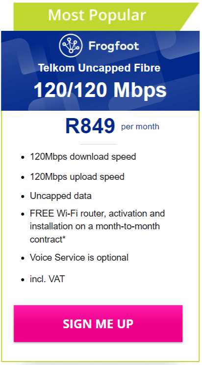 Telkom Frogfoot fibre to the home deals