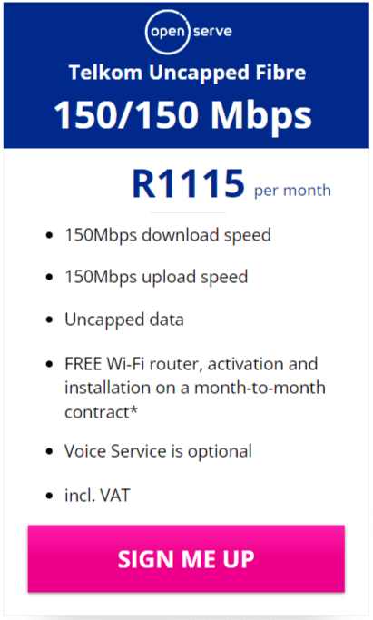 Telkom Openserve uncapped fibre internet deals
