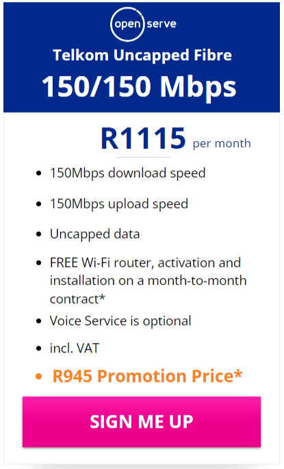 Telkom Openserve uncapped fibre internet deals