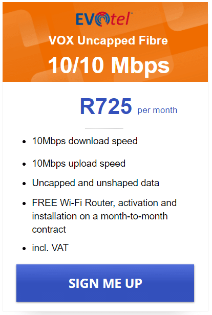 Vox Evotel uncapped fibre to the home deals