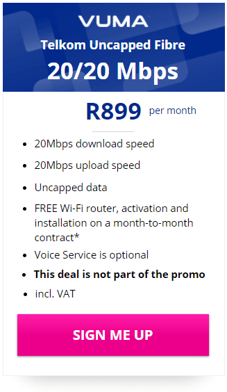 Telkom uncapped fibre internet deals over Vuma network