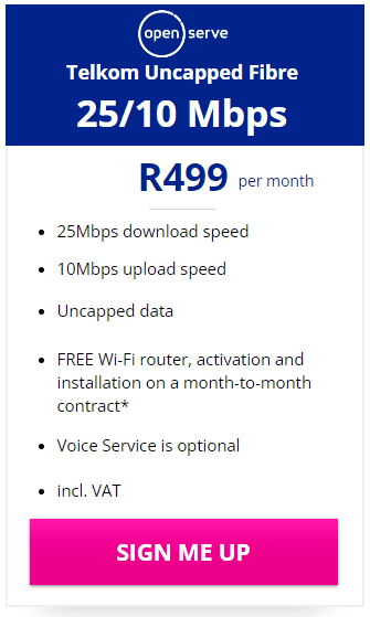 Telkom Openserve uncapped fibre internet deals