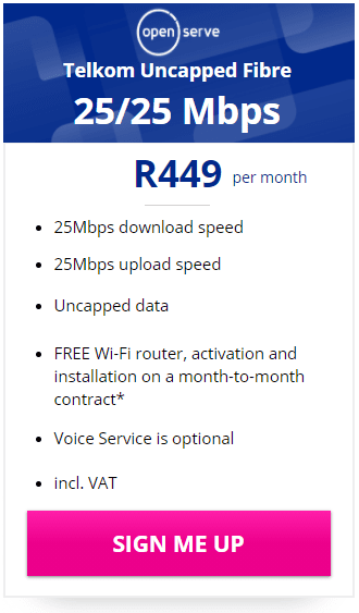 Telkom uncapped fibre internet deals