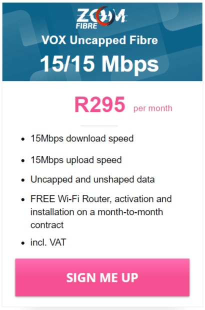 Vox Zoom uncapped fibre to the home deals