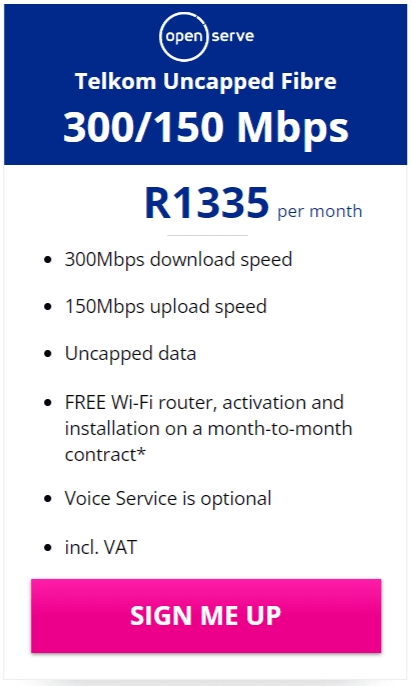 Telkom Openserve uncapped fibre internet deals