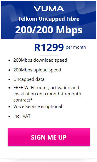 Telkom uncapped fibre internet deals over Vuma network