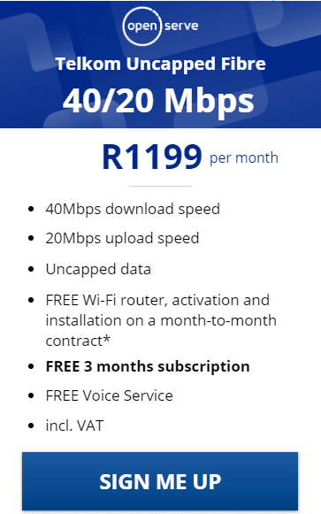 Telkom uncapped fibre internet deals over openserve network
