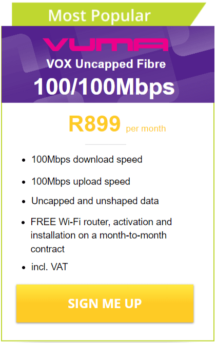 Vumatel uncapped fibre to the home deals