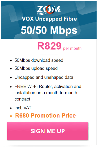 Vox Zoom uncapped fibre to the home deals