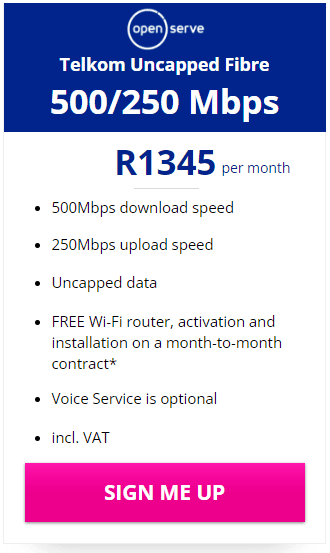 Telkom Openserve uncapped fibre internet deals