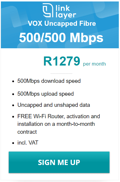 Vox Link Layer uncapped fibre to the home deals