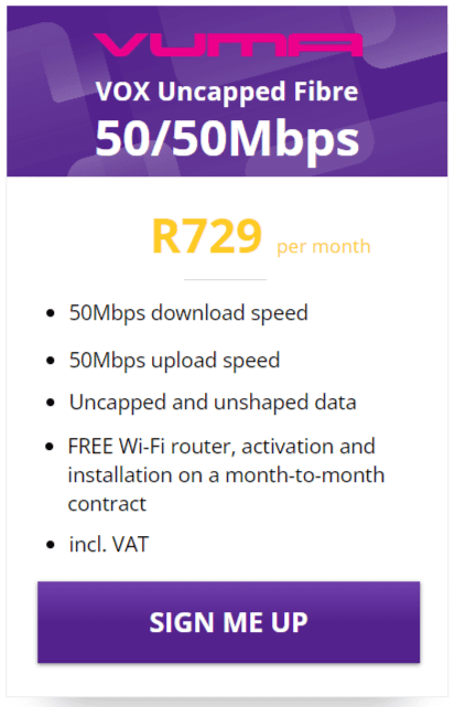Vumatel uncapped fibre to the home deals