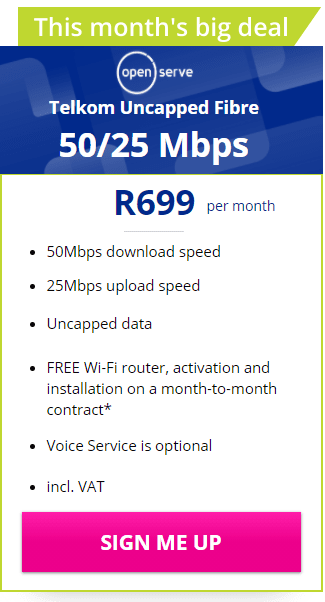 Telkom uncapped fibre internet deals