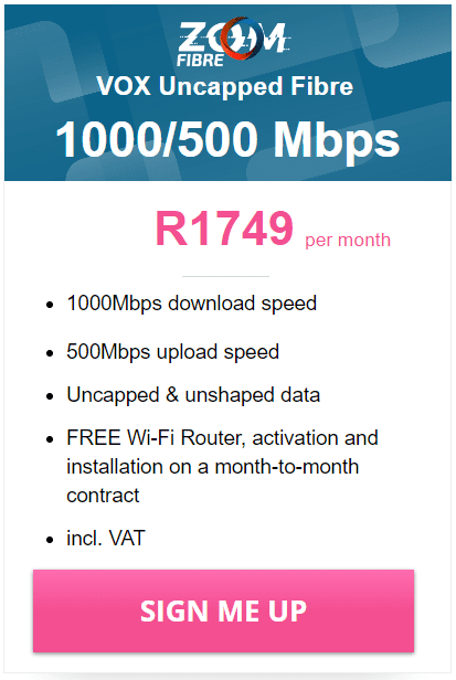 Vox Zoom uncapped fibre to the home deals