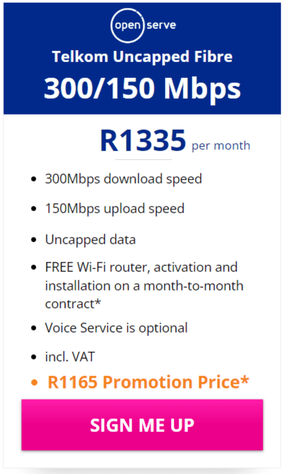Telkom Openserve uncapped fibre internet deals