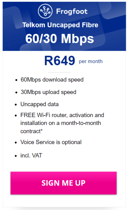 Telkom Frogfoot fibre to the home deals