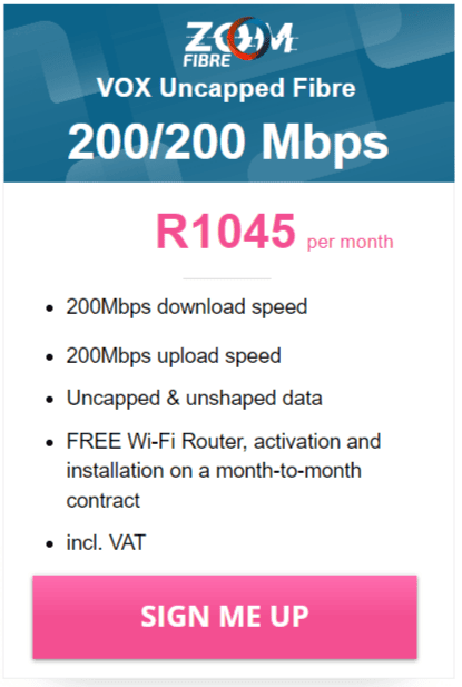 Vox Zoom uncapped fibre to the home deals