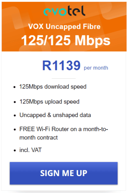 Vox Evotel uncapped fibre to the home deals