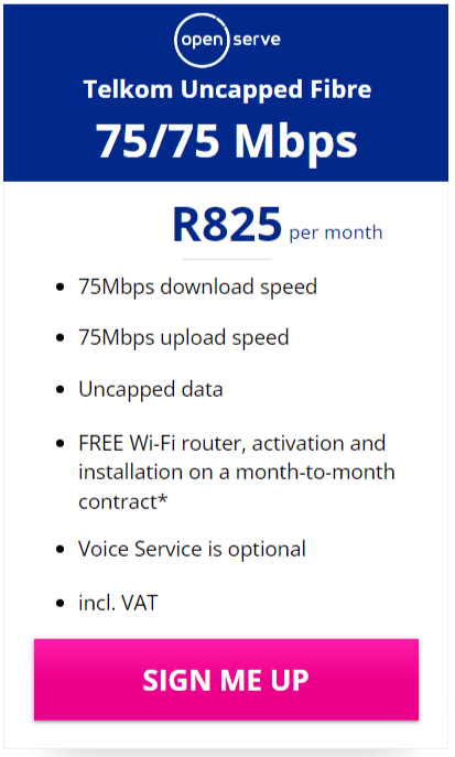 Telkom Openserve uncapped fibre internet deals