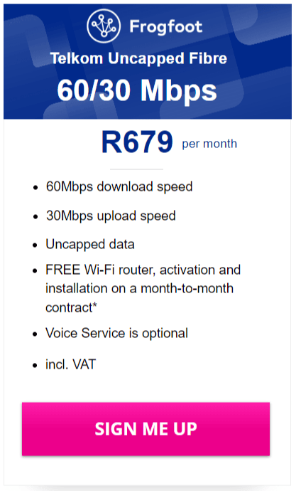 Telkom Frogfoot fibre to the home deals