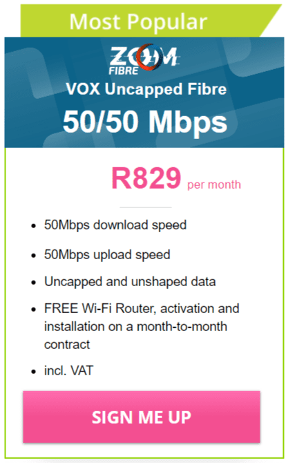 Vox Zoom uncapped fibre to the home deals