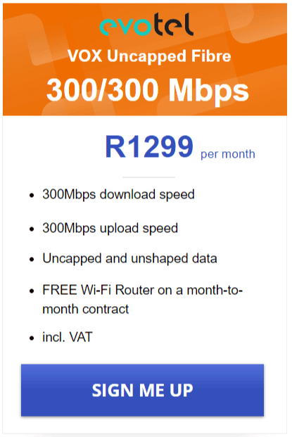Vox Evotel uncapped fibre to the home deals