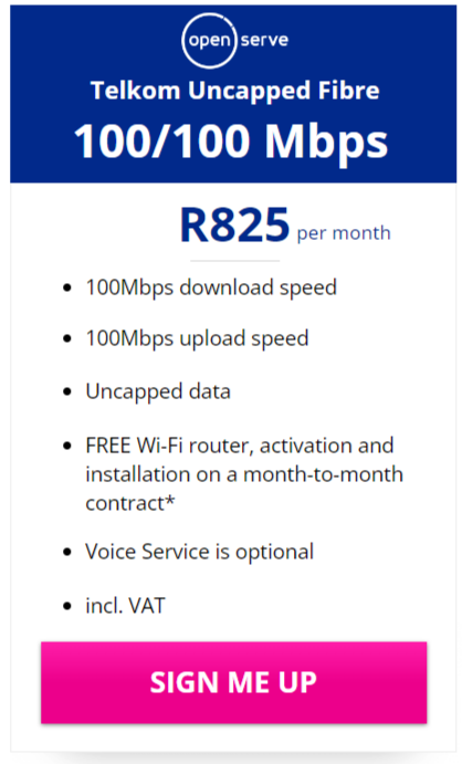Telkom Openserve uncapped fibre internet deals