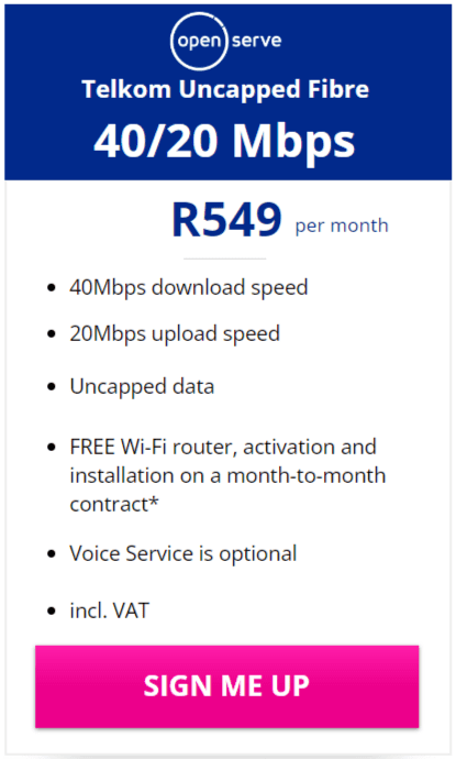 Telkom Openserve uncapped fibre internet deals
