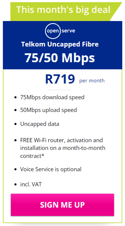 Telkom Openserve uncapped fibre internet deals