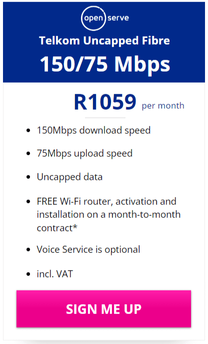 Telkom Openserve uncapped fibre internet deals