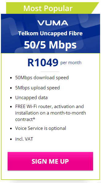 Telkom uncapped fibre internet deals over Vuma network