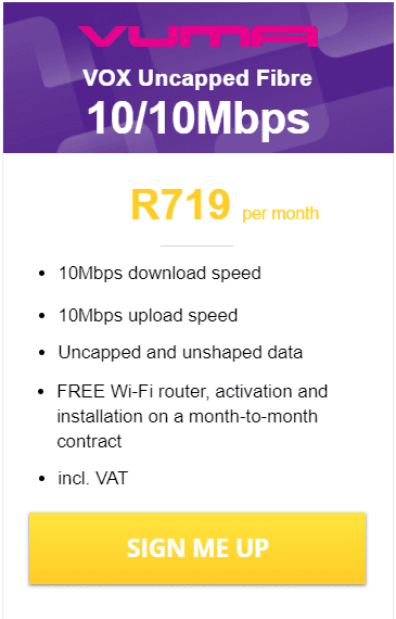 Vumatel uncapped fibre to the home deals