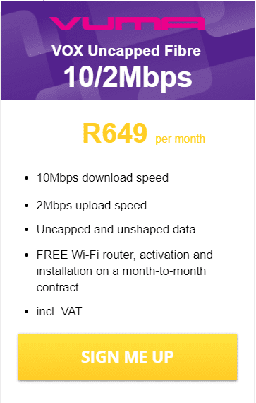 Vumatel uncapped fibre to the home deals