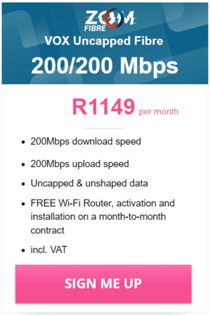 Vox Zoom uncapped fibre to the home deals