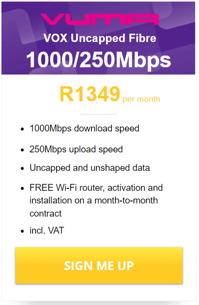 Vumatel uncapped fibre to the home deals