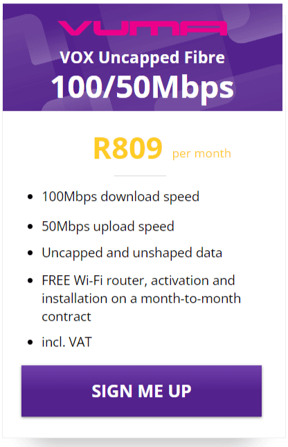 Vumatel uncapped fibre to the home deals