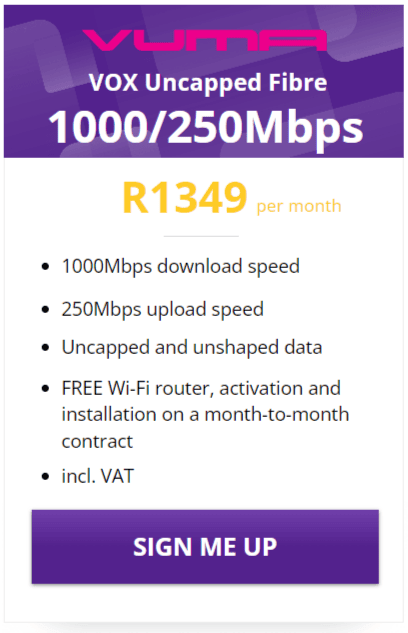 Vumatel uncapped fibre to the home deals