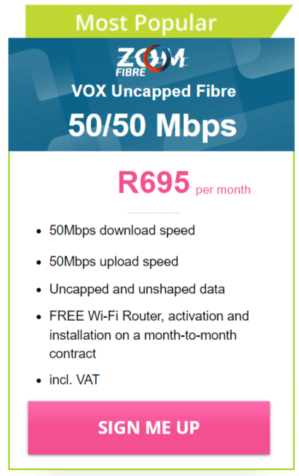 Vox Zoom uncapped fibre to the home deals