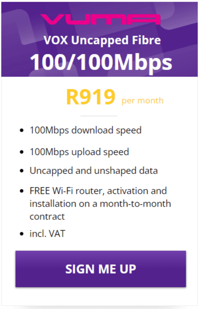 Vumatel uncapped fibre to the home deals
