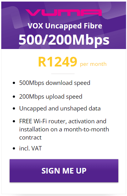 Vumatel uncapped fibre to the home deals
