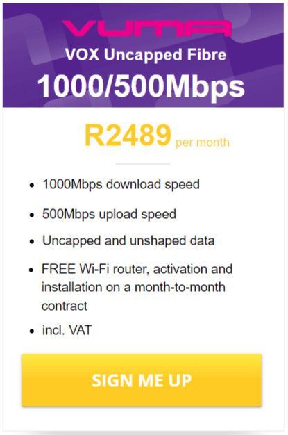 Vumatel uncapped fibre to the home deals
