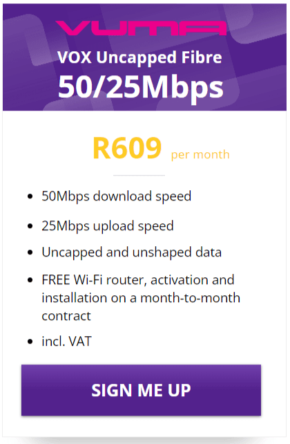 Vumatel uncapped fibre to the home deals