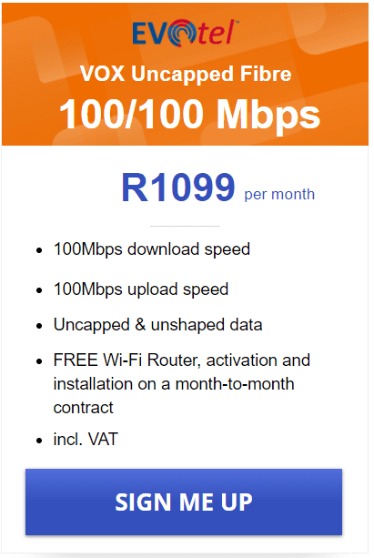 Vox Evotel uncapped fibre to the home deals