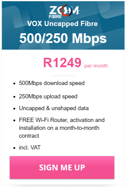 Vox Zoom uncapped fibre to the home deals